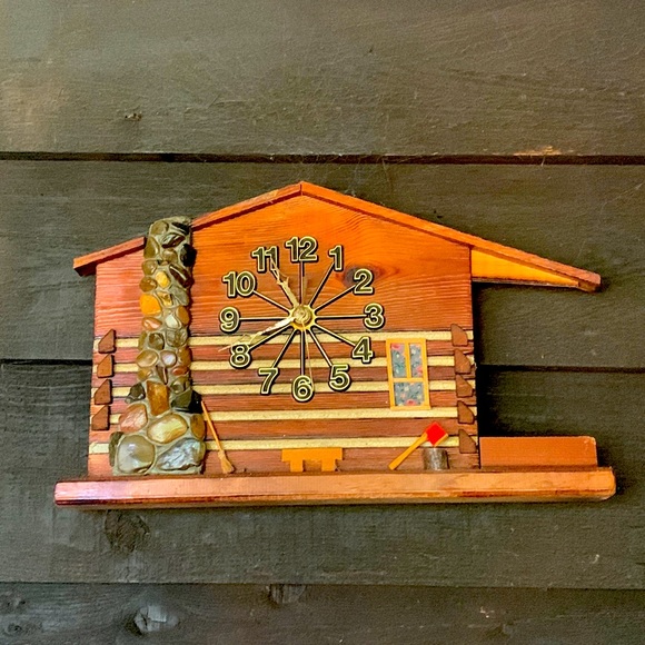 Wall Decor | Vintage Americana Log Cabin Clock | Poshmark